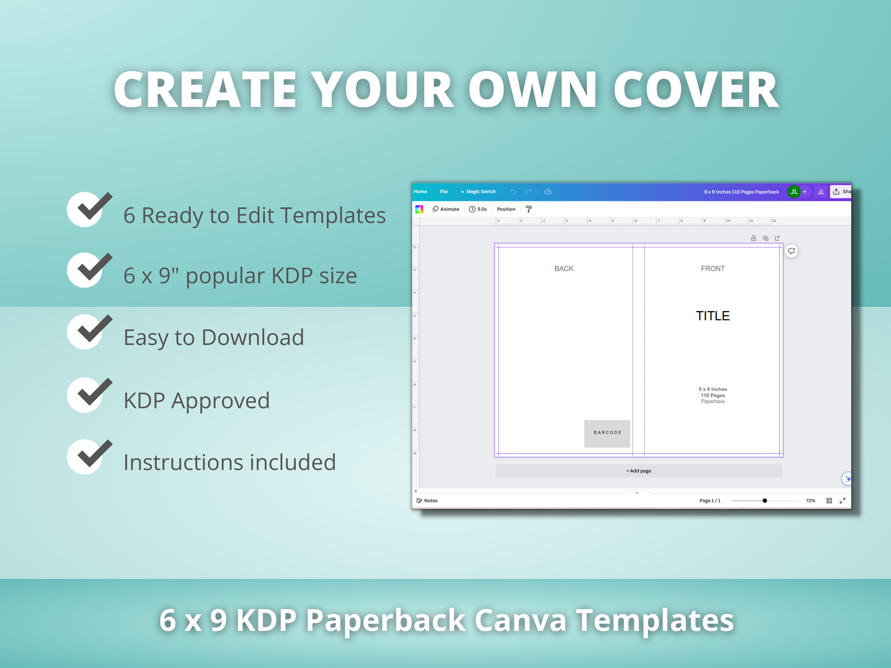 6x9" Canva KDP Book Cover Templates | 100, 110, 120, 130, 140, 150 ...