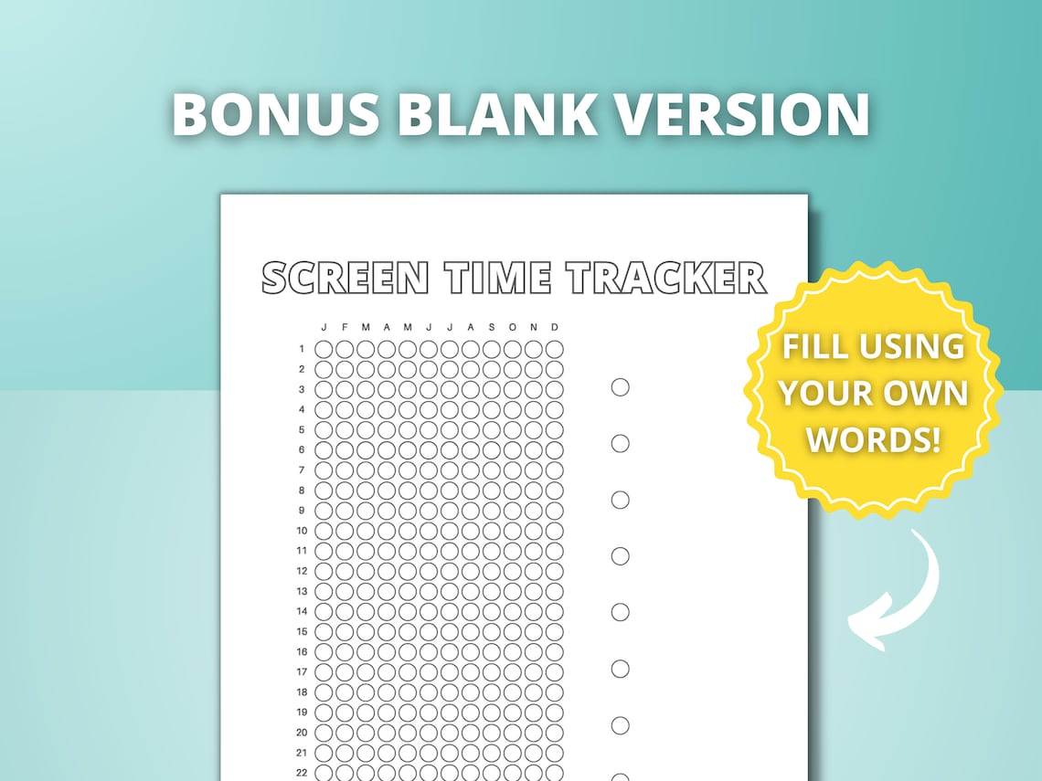 Circle Screen Time Tracker Printable Journal Page Coloring in Bullet ...