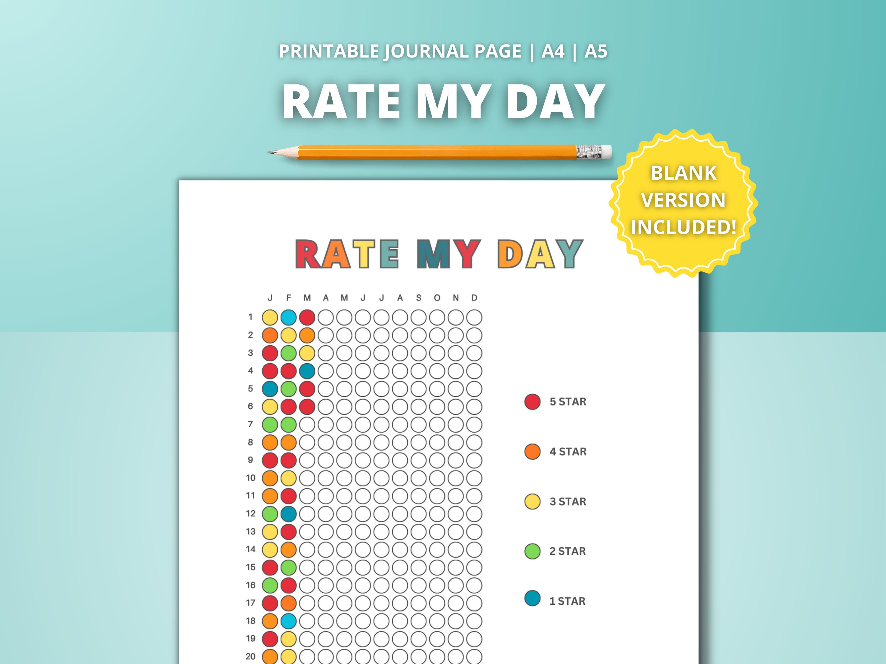 Circle Rate My Day Tracker - Printable Journal Page | Colouring in ...
