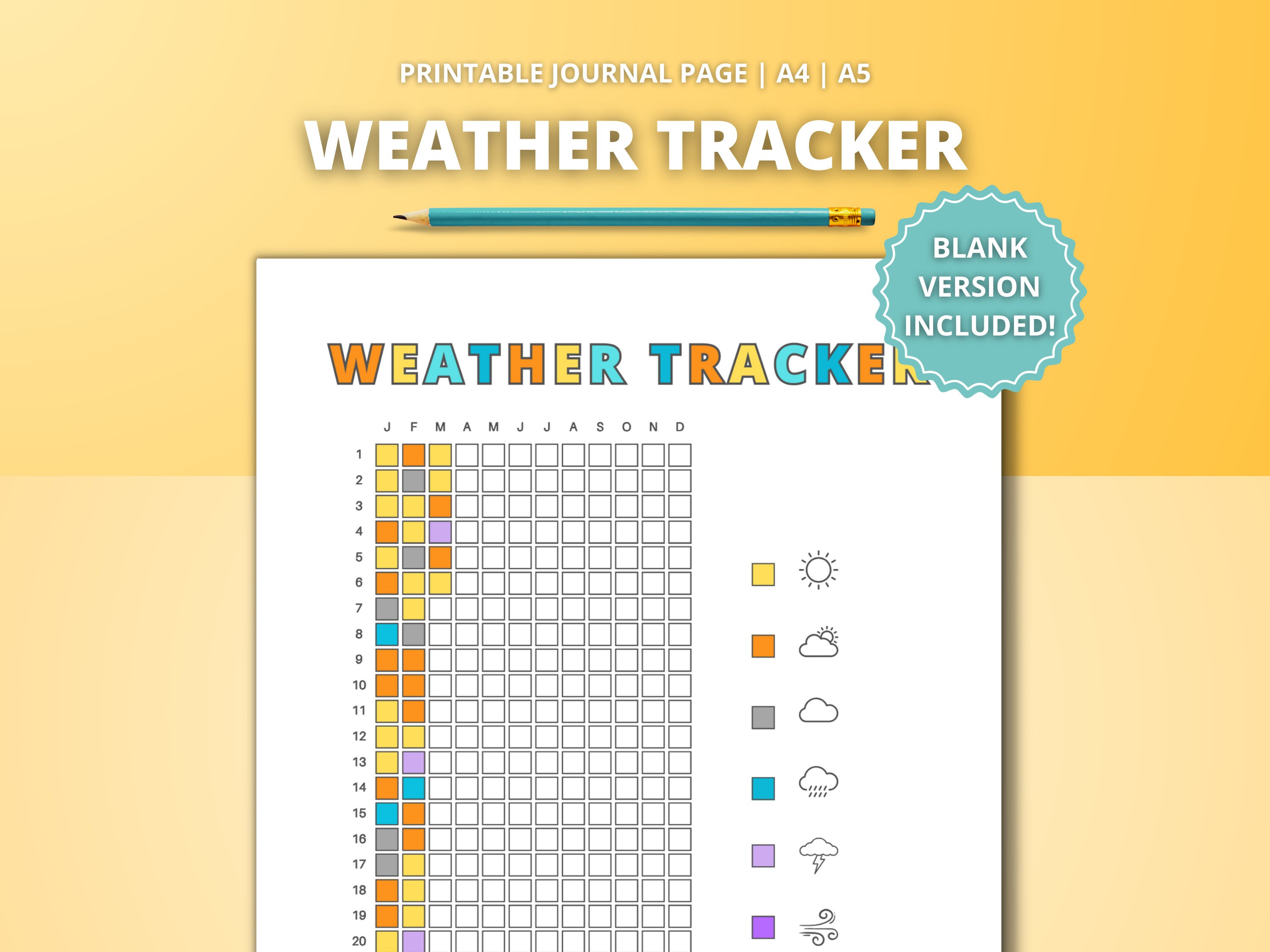 Pixel Weather Tracker Printable Journal Page Coloring in Bullet Journal ...