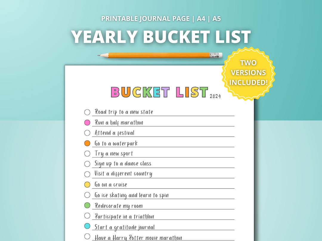 2025 Yearly Bucket List Template - Printable Journal Page | Colouring ...