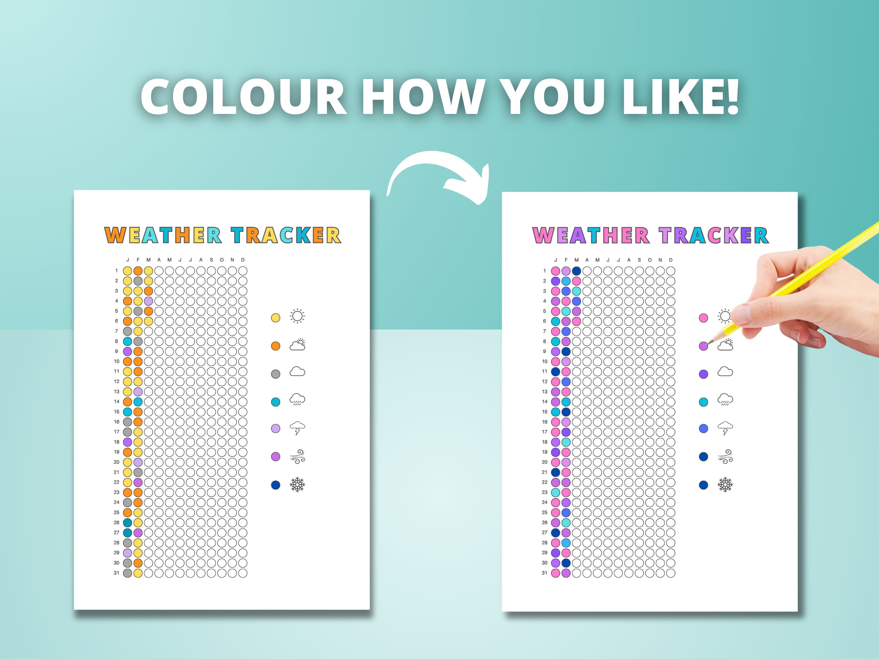 Circle Weather Tracker Printable Journal Page A5 Coloring in Bullet ...
