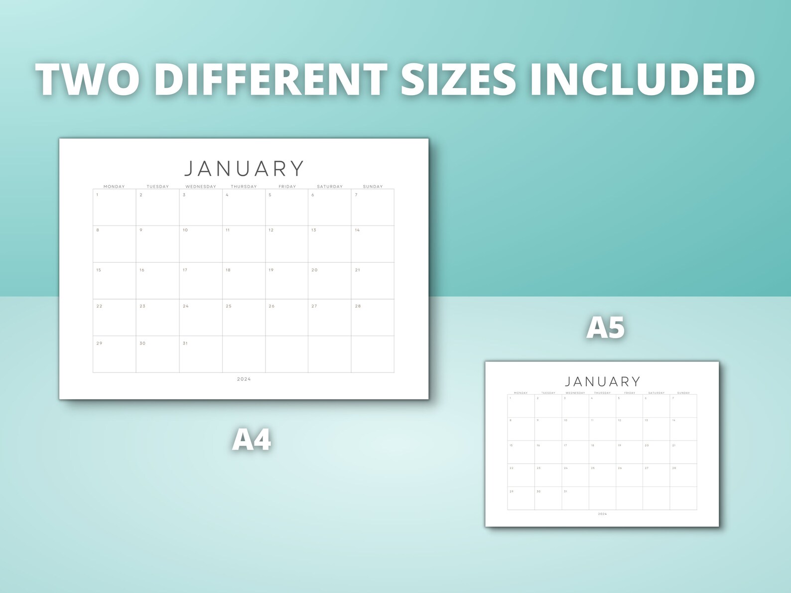 2024 Simple Dated Calendar Basic 2024 Monday Start Calendar Template ...