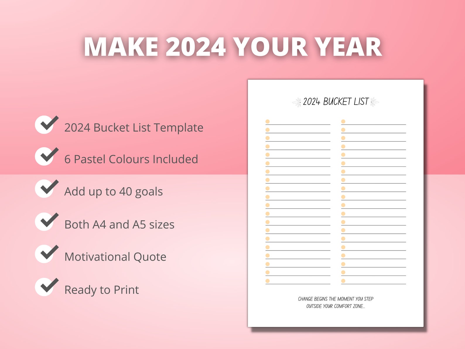 2024 Bucket List Printable Bucket List Template Dream Bucket List Goal Checklist 2024 Travel ...