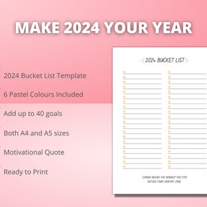 2024 Bucket List Printable Bucket List Template Dream Bucket List Goal Checklist 2024 Travel ...