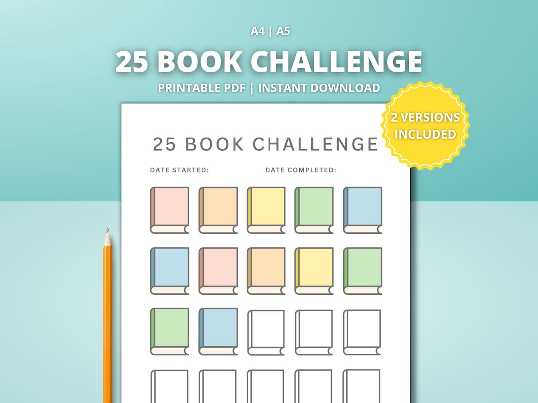 25 Book Reading Challenge 2024 Reading Tracker Book Tracker Coloring A5 ...