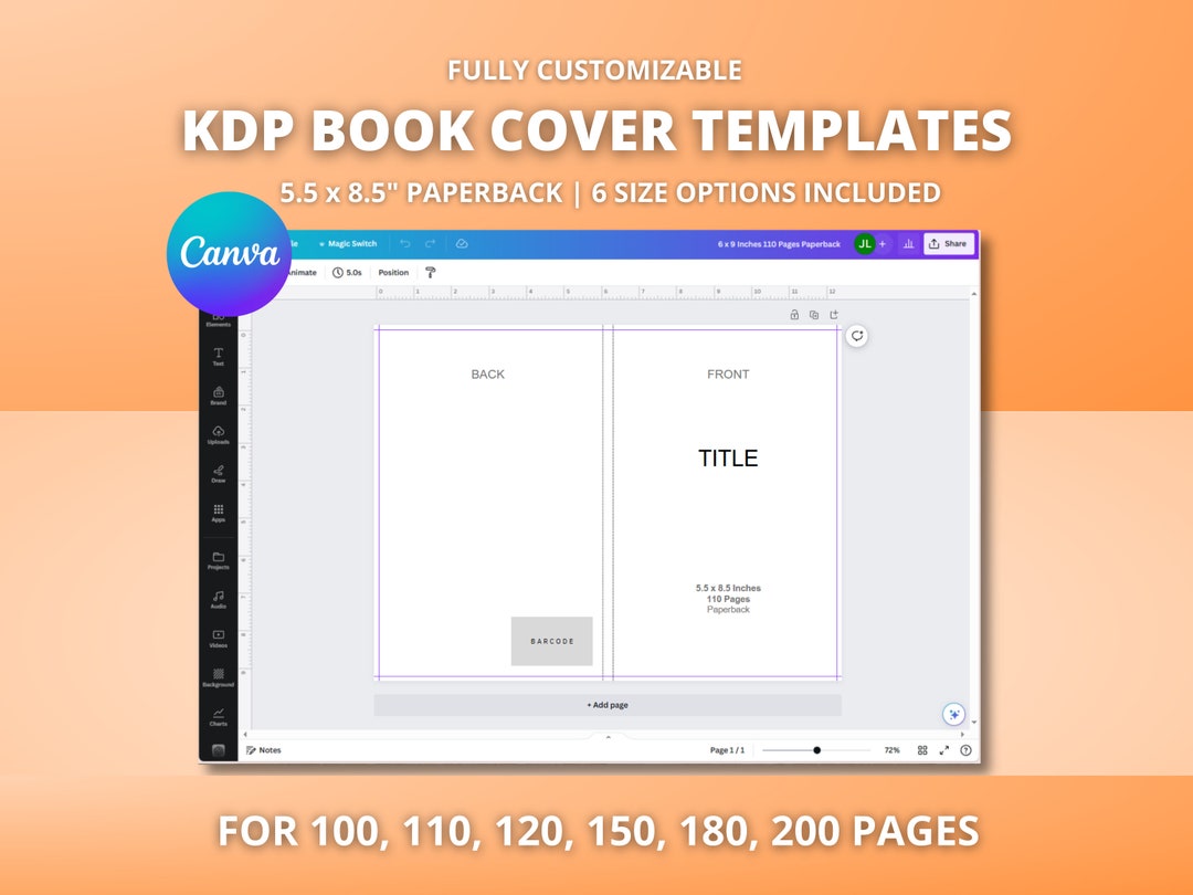 5.5x8.5" Canva KDP Book Cover Templates | 100, 110, 120, 150, 180, 200 ...