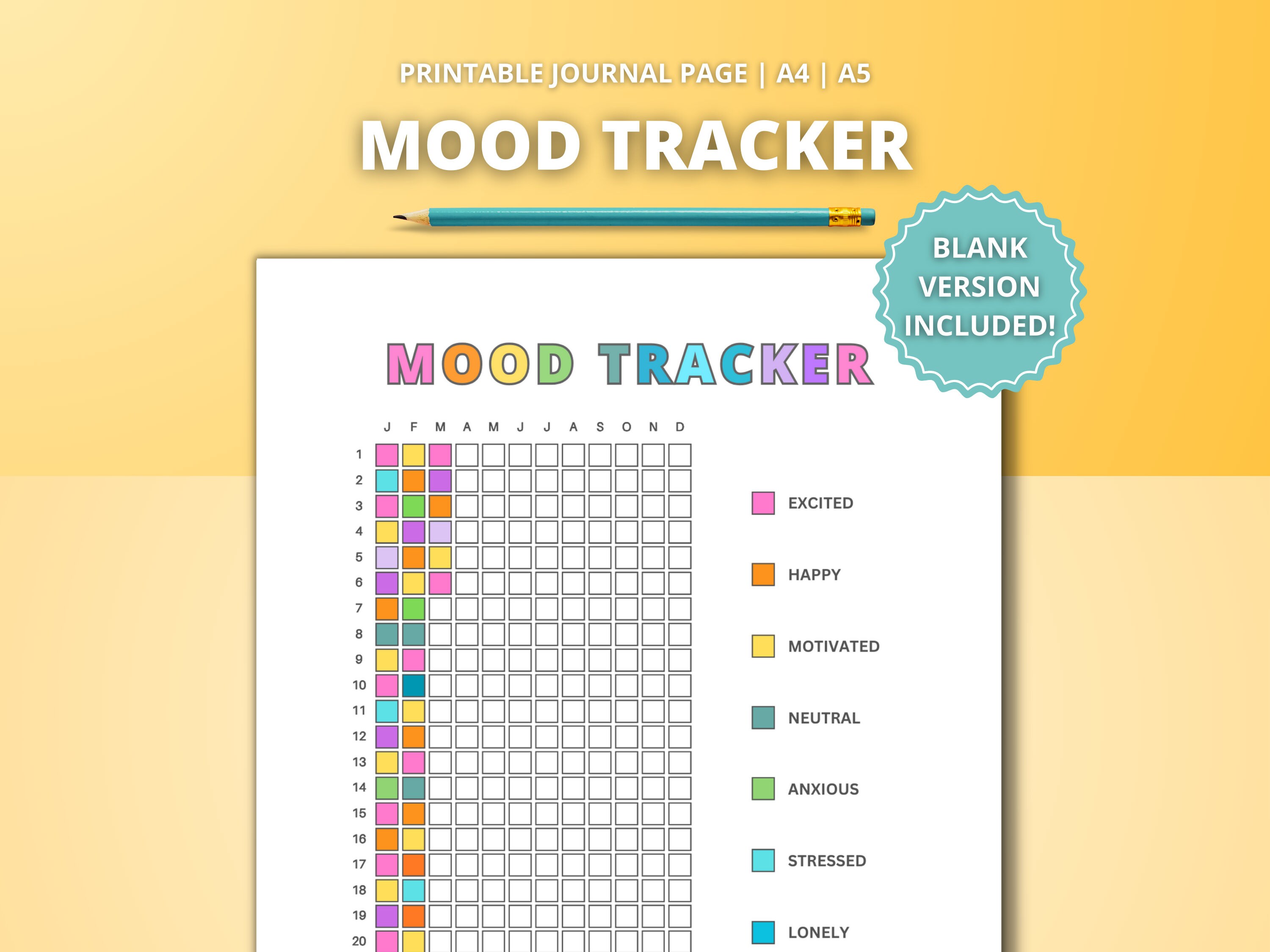 Pixel Mood Tracker Printable Journal Page Coloring in Bullet Journal ...