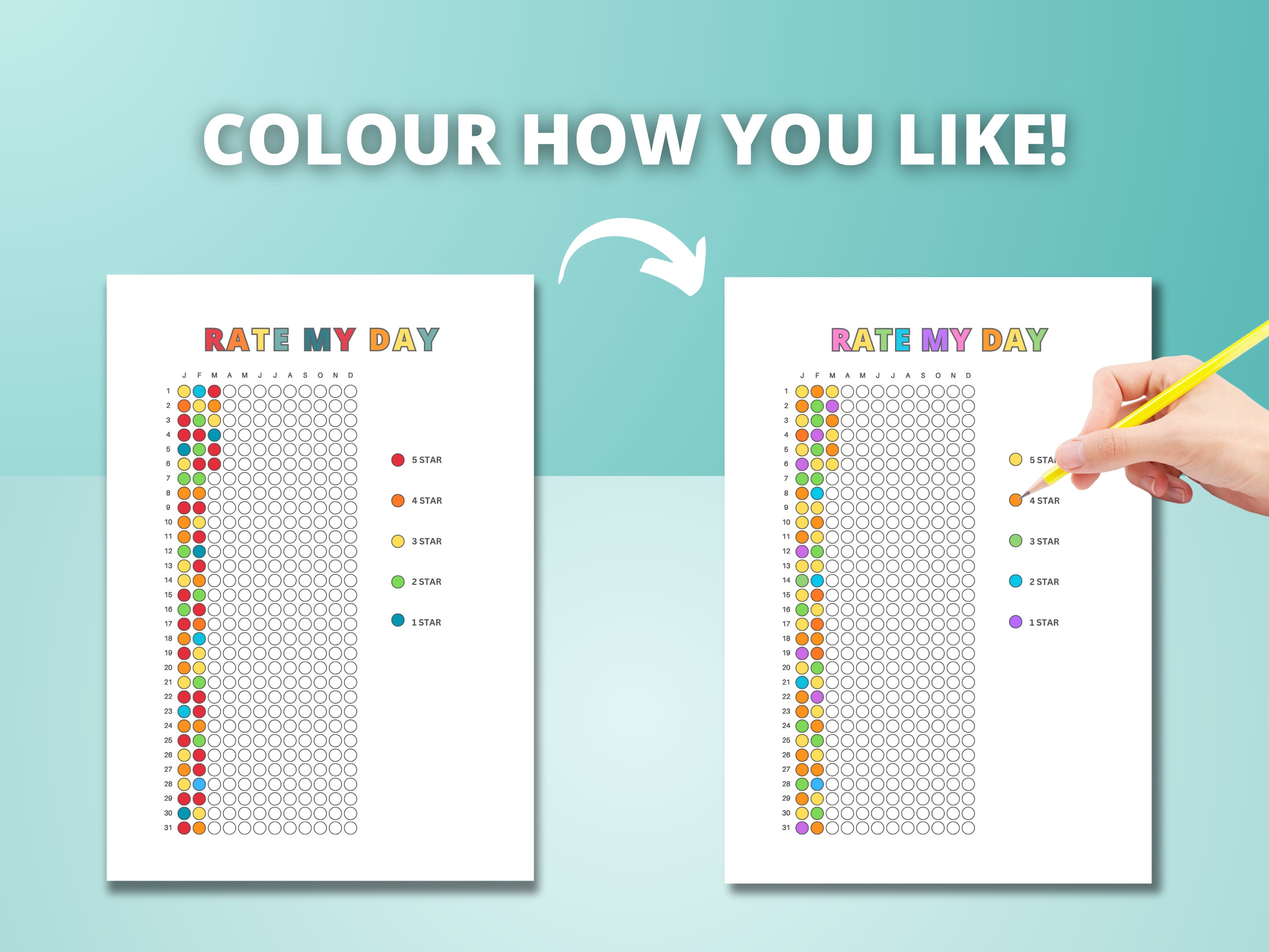 Circle Rate My Day Tracker Printable Journal Page Coloring in Bullet ...