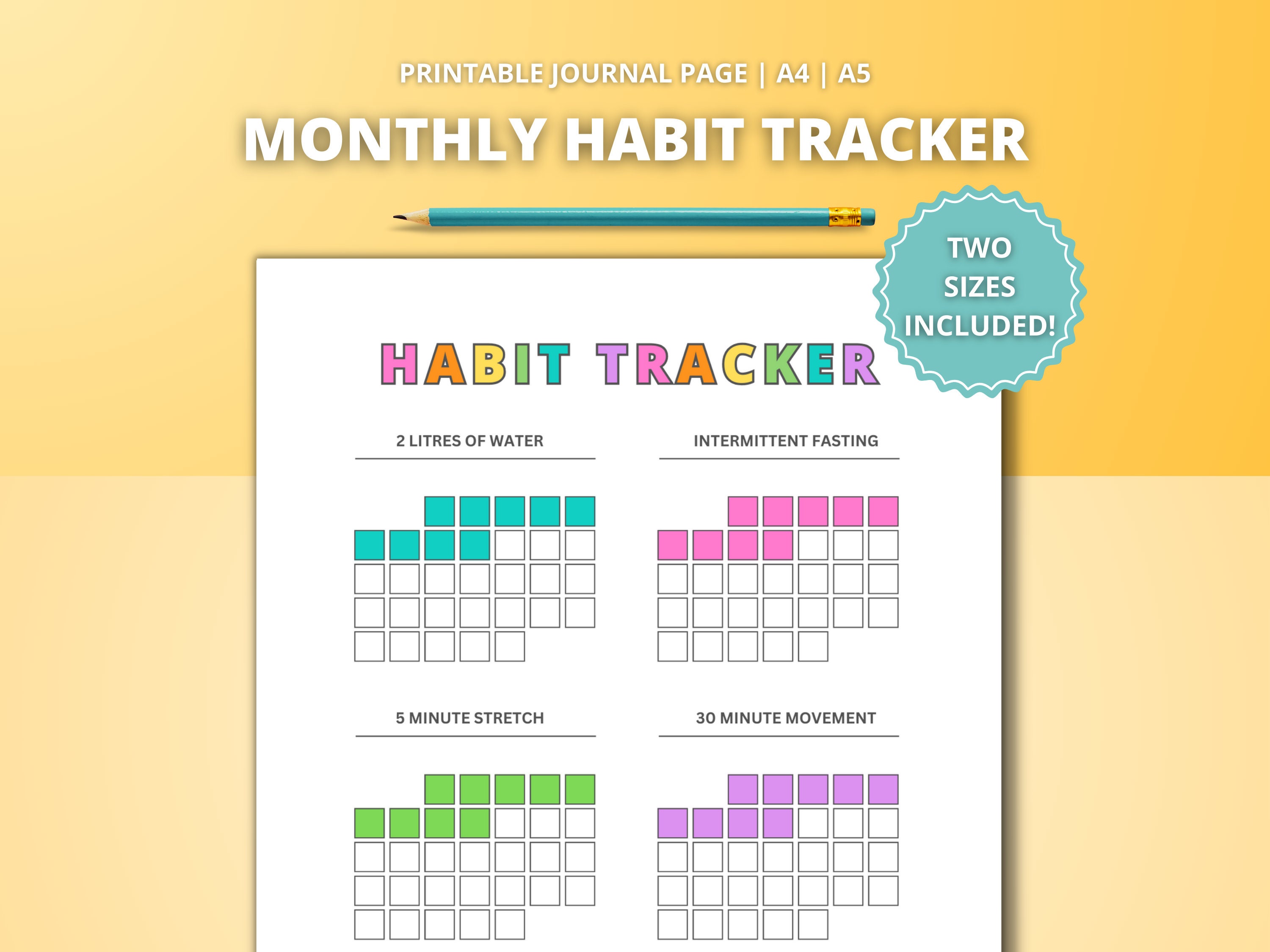 Pixel Monthly Habit Tracker - Printable Page 2026 | Colouring in Bullet ...
