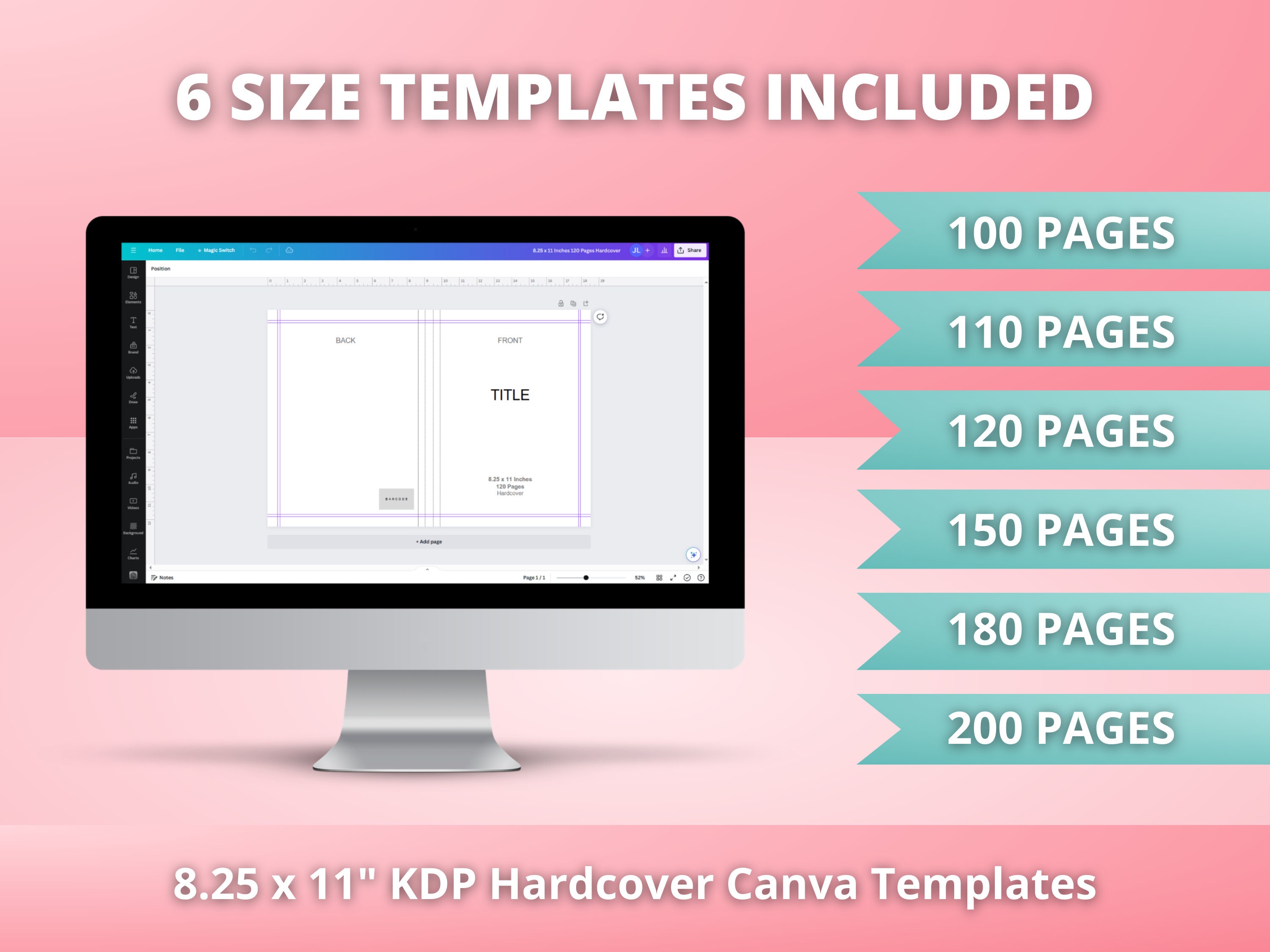 8.25x11" Canva KDP Hardcover Templates | 100, 110, 120, 150, 180, 200 ...