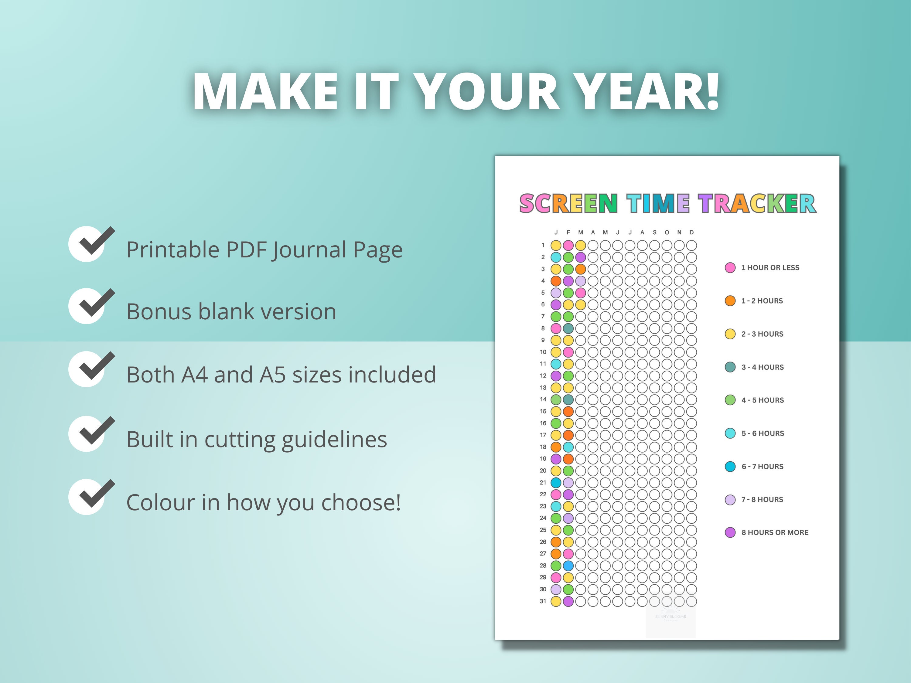 Circle Screen Time Tracker Printable Journal Page Coloring in Bullet ...