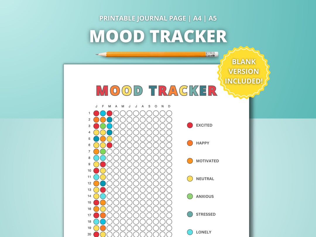 Circle Mood Tracker - A5 Journal Page | Printable Coloring in Bullet ...