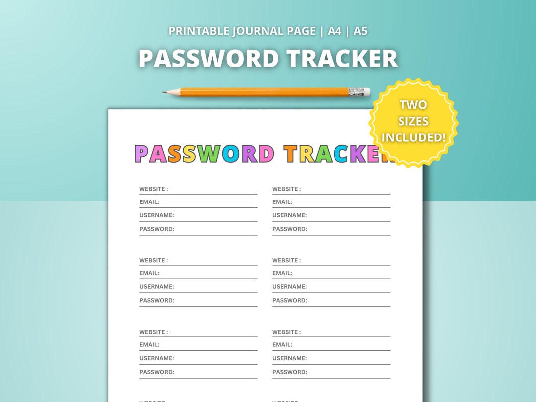 Password Tracker - Printable Journal Page | Coloring in Bullet Journal ...