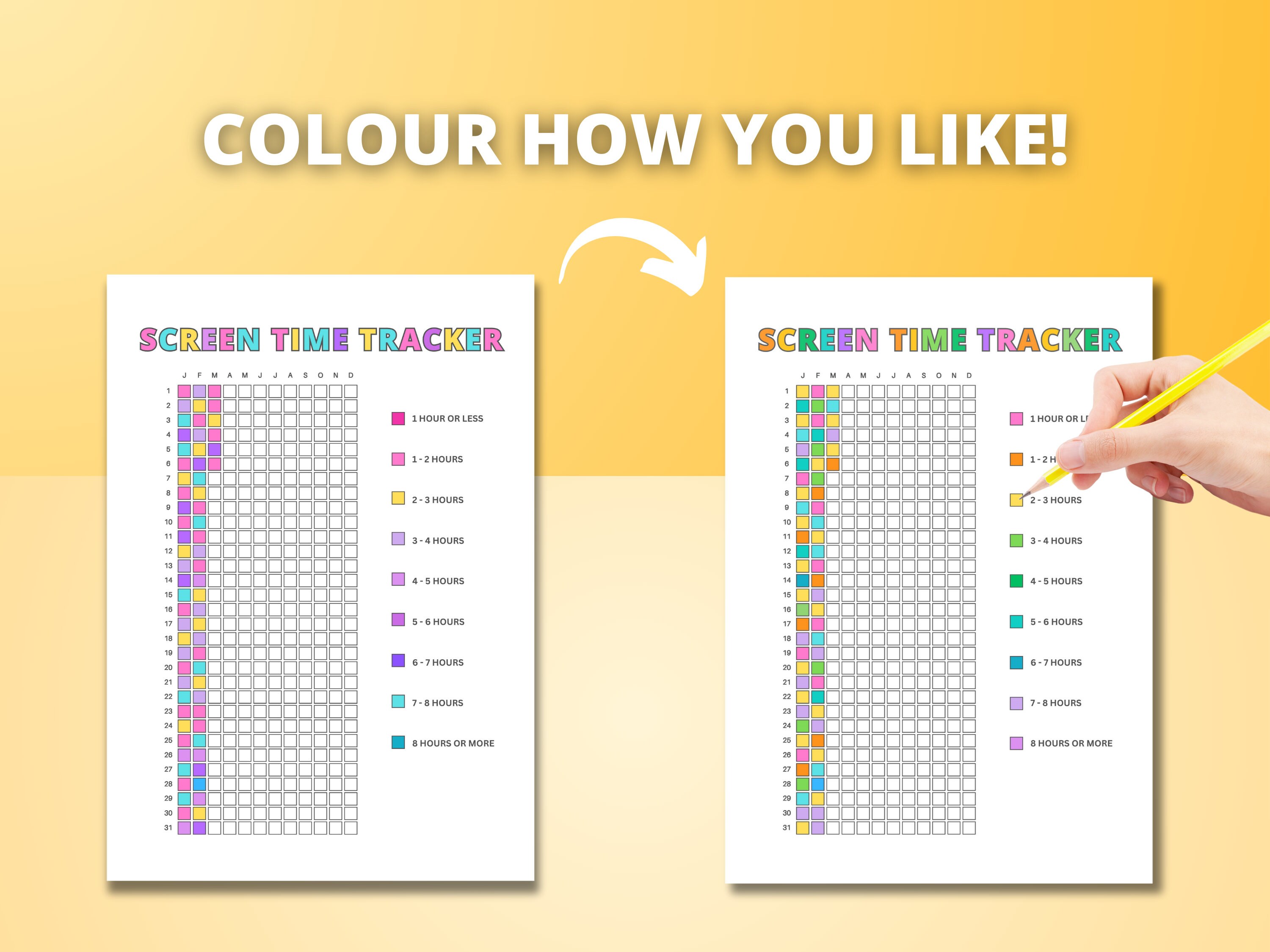 Pixel Screen Time Tracker - Printable Planner Page 2025 | Colouring in ...