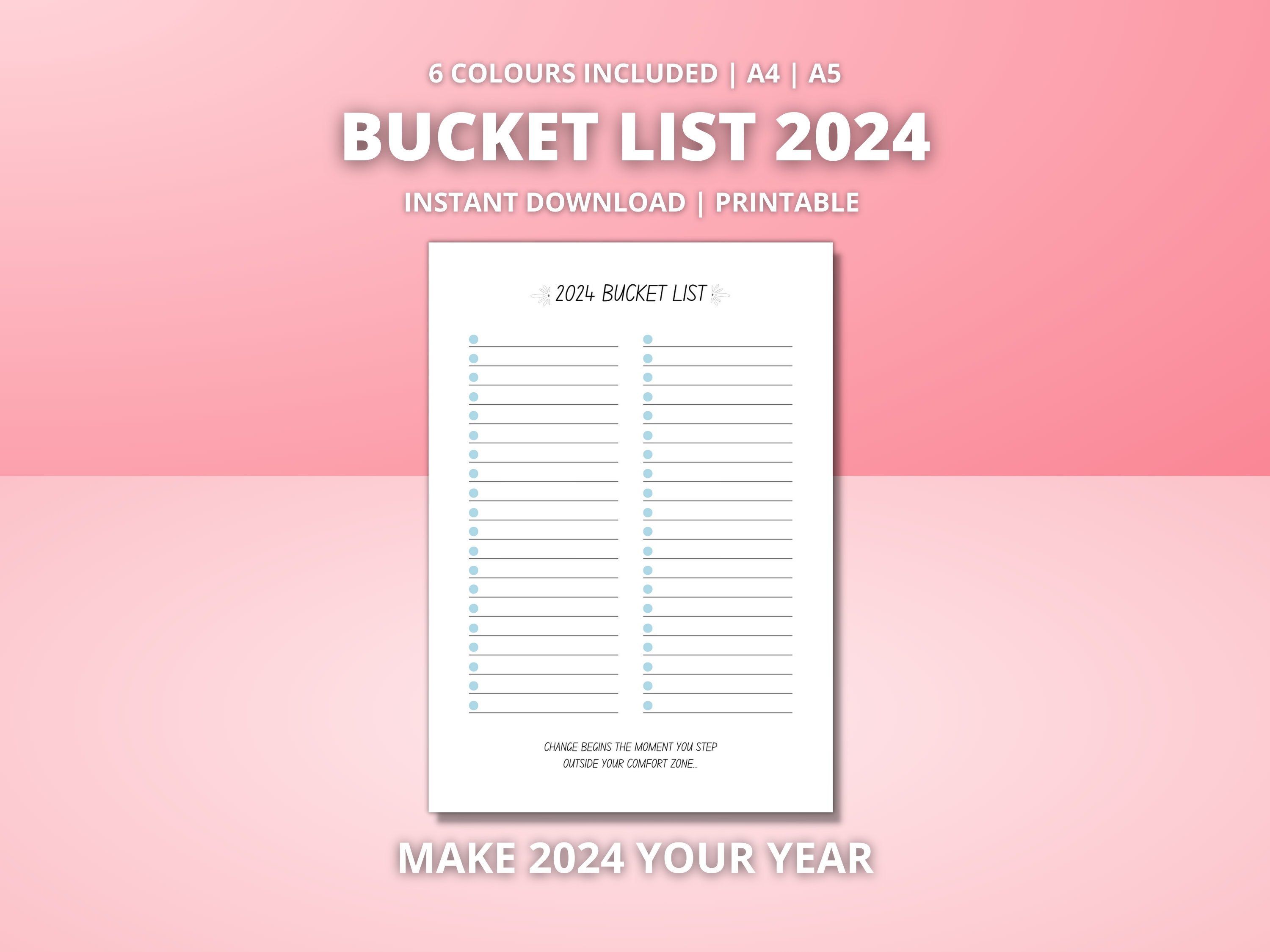 2024 Bucket List Printable Bucket List Template Dream Bucket List Goal Checklist 2024 Travel ...