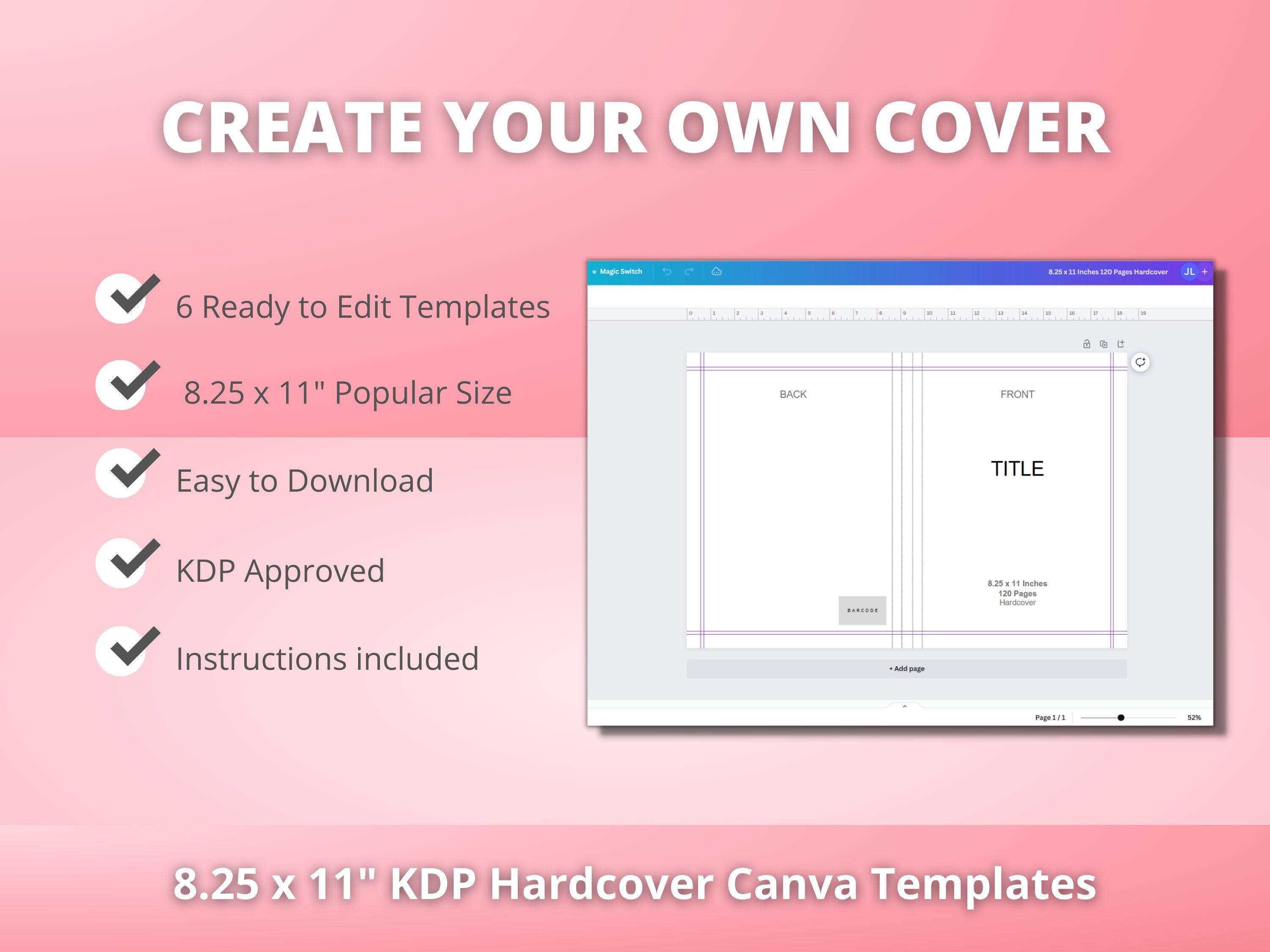 8.25x11" Canva KDP Hardcover Templates | 100, 110, 120, 150, 180, 200 ...