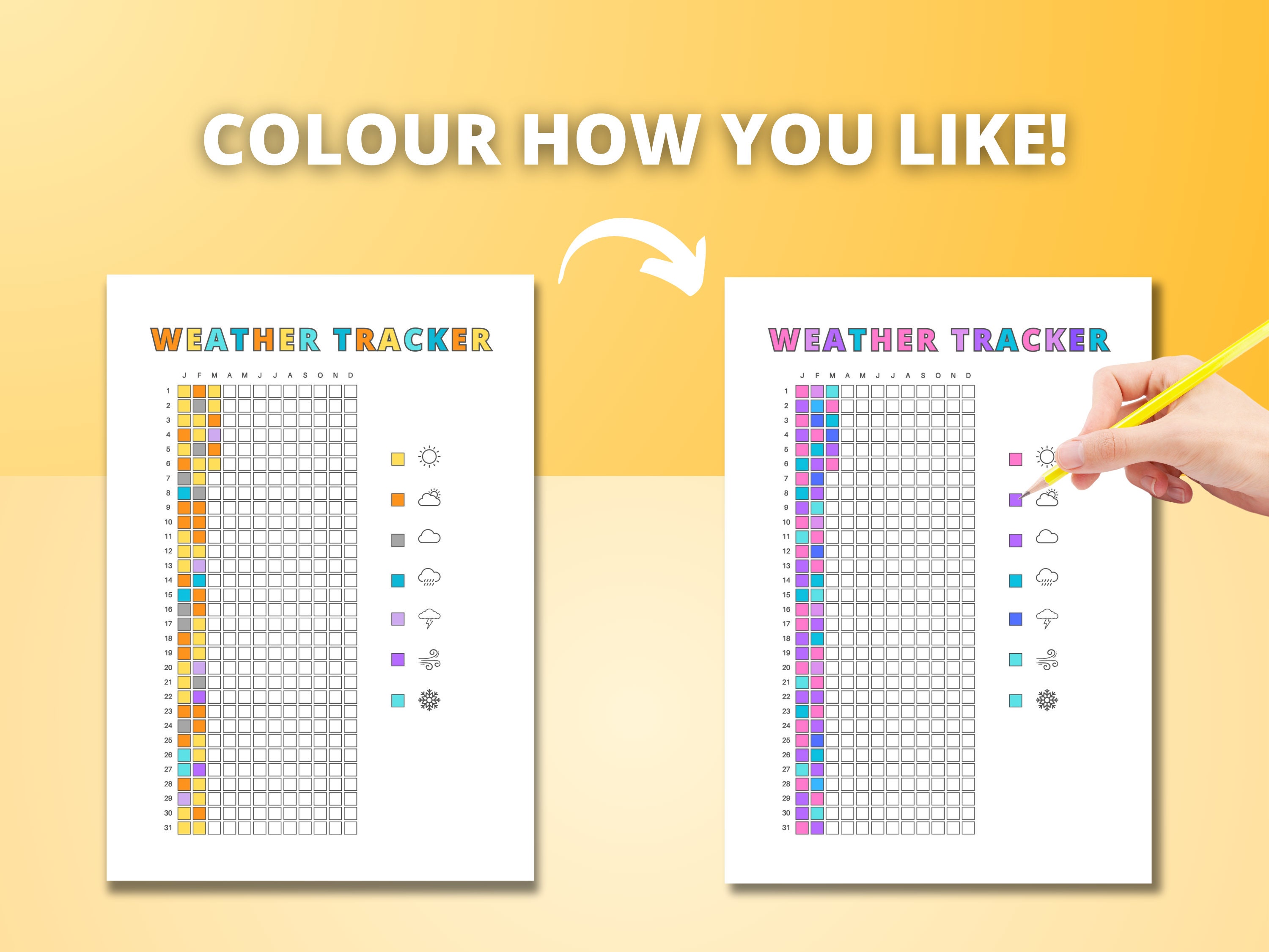 Pixel Weather Tracker Printable Journal Page Coloring in Bullet Journal ...