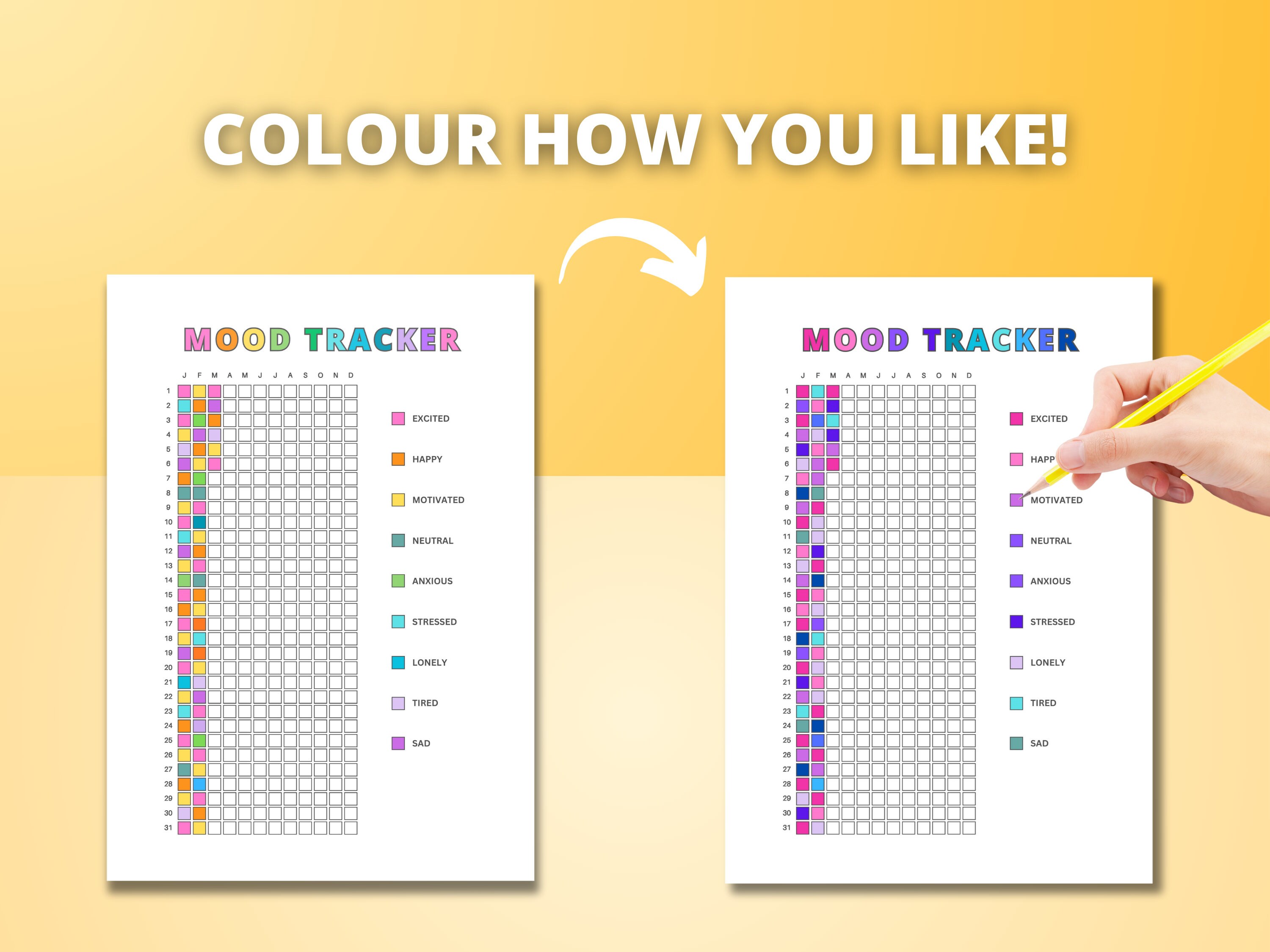 Pixel Mood Tracker Printable Journal Page Coloring in Bullet Journal ...