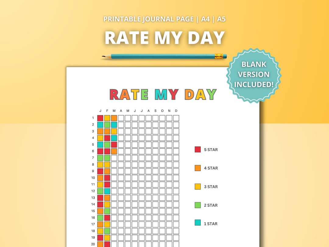 Pixel Rate My Day Tracker - Printable Page 2025 | Colouring in Bullet ...