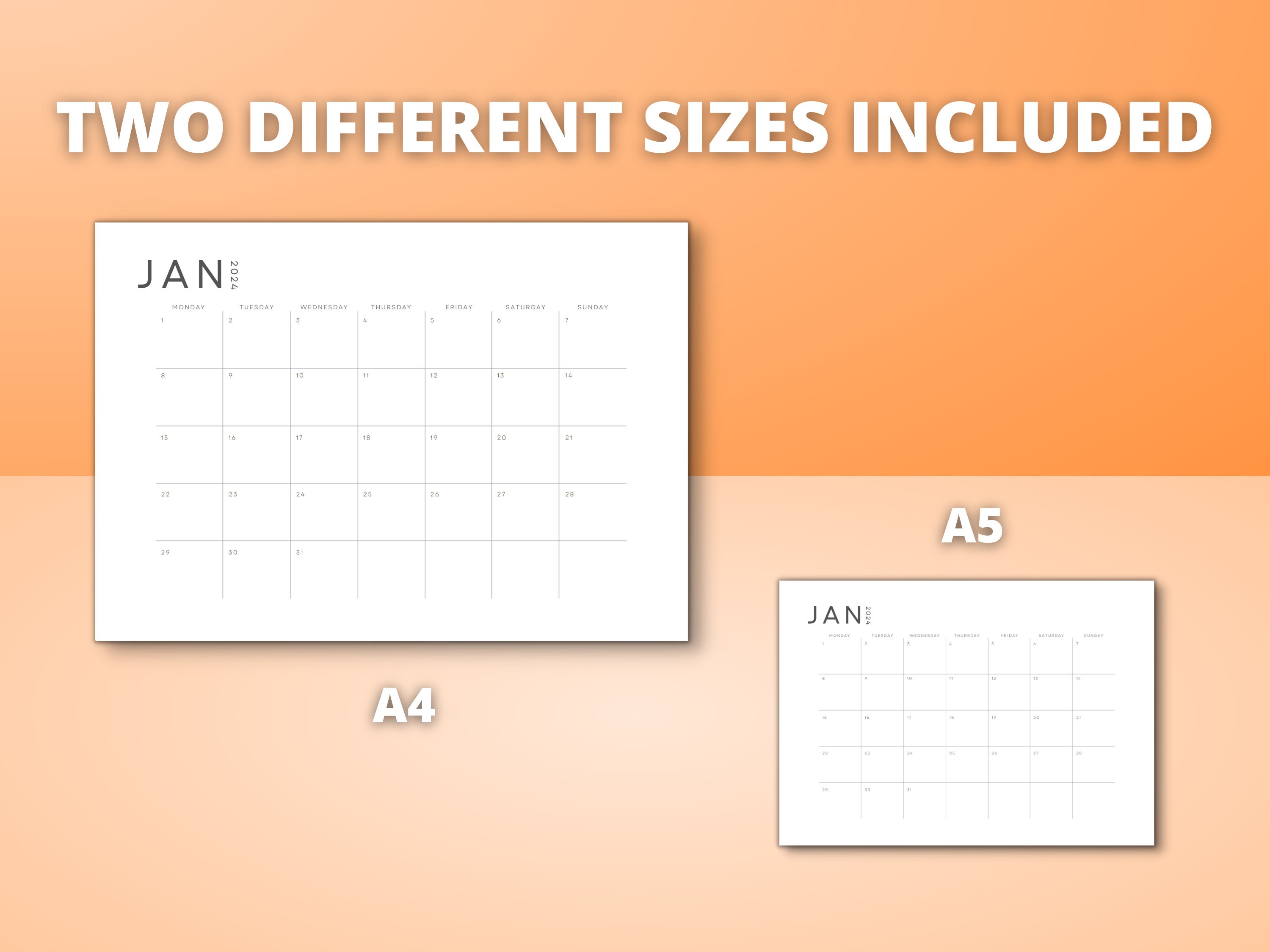 2024 Printable Landscape Monthly Calendar Minimalist Simple - Etsy ...