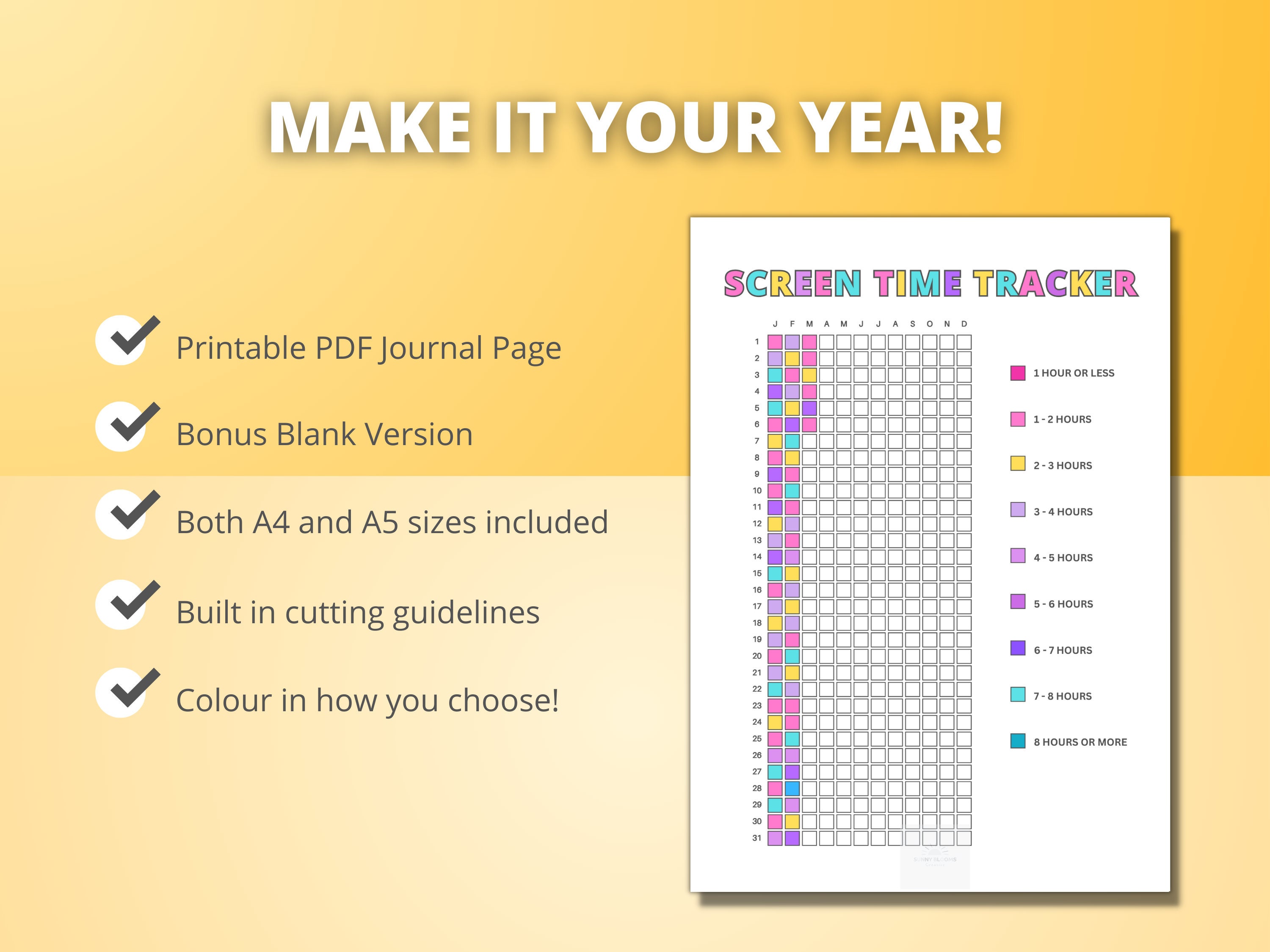 Pixel Screen Time Tracker - Printable Planner Page 2026 | Colouring in ...