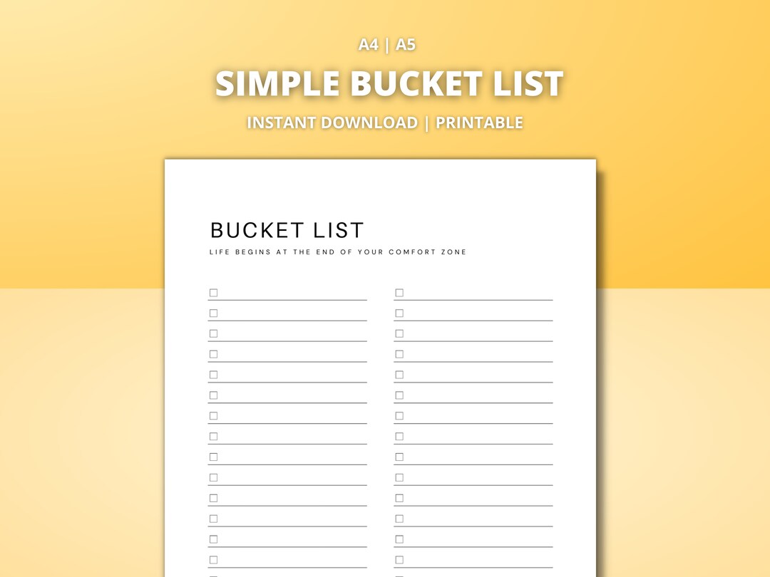 Simple Bucket List Template 2024 Goal Tracker Printable Dream Life ...
