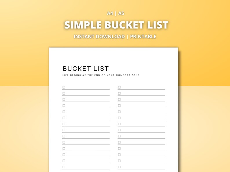 Simple Bucket List Template 2024 Goal Tracker Printable Dream Life Planner Travel Checklist to ...