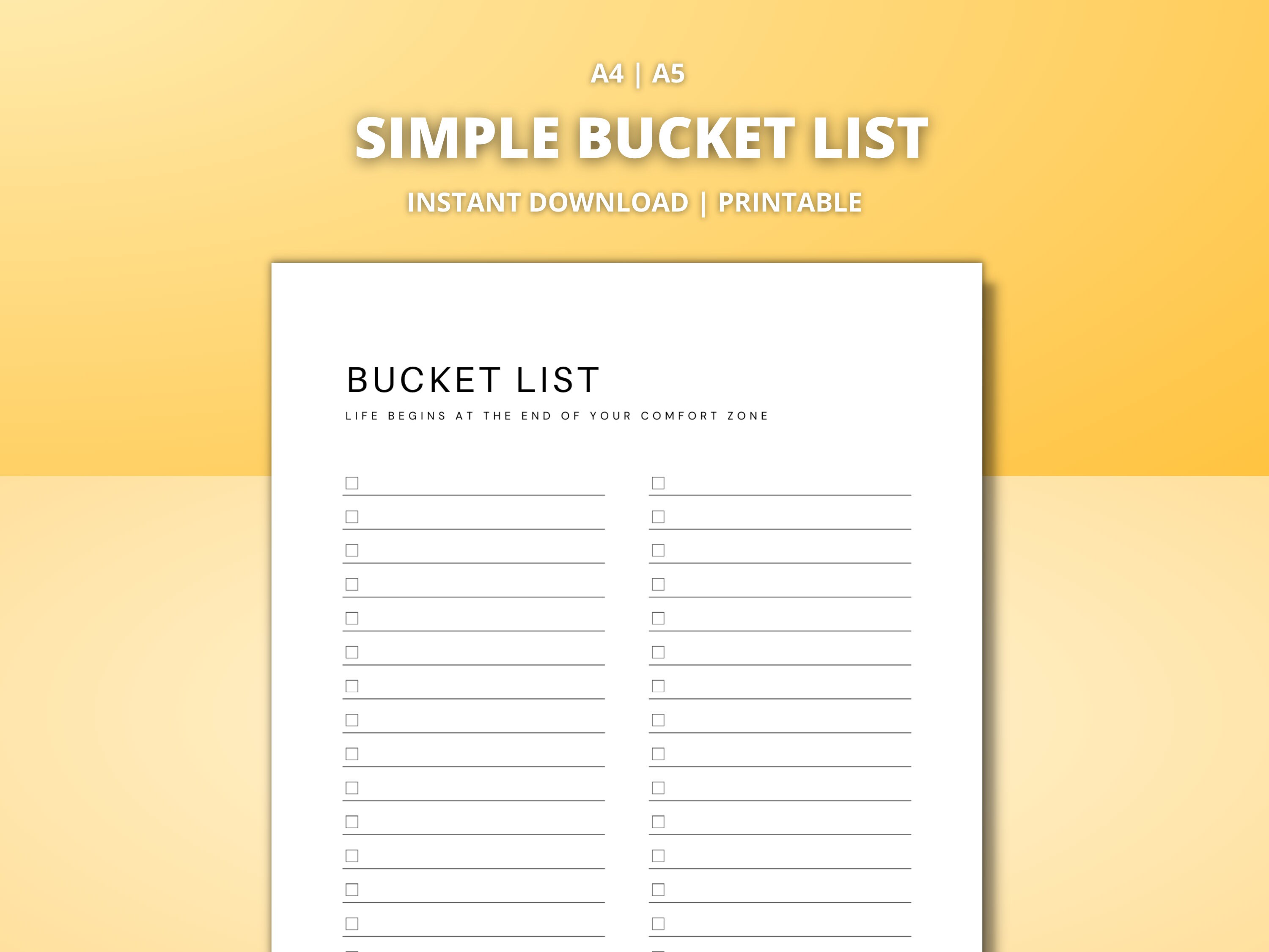 Simple Bucket List Template 2024 Goal Tracker Printable Dream Life ...
