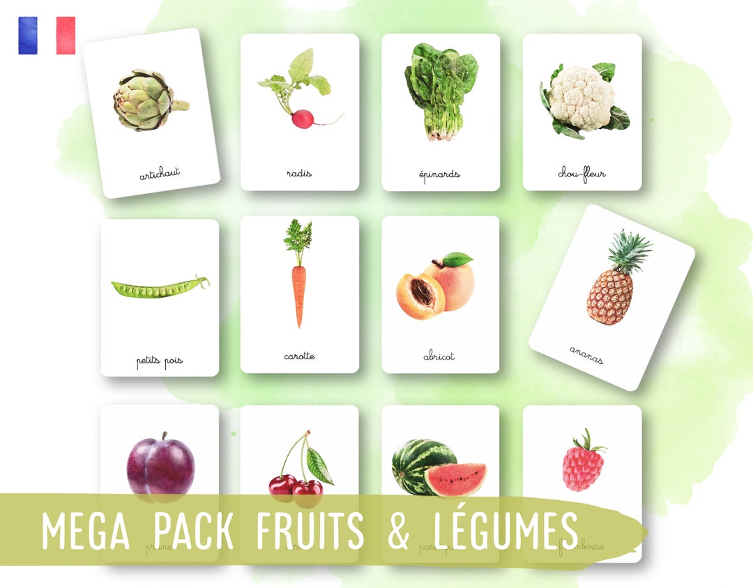 MEGA PACK Montessori Cards Fruits & Vegetables French Classified Images ...