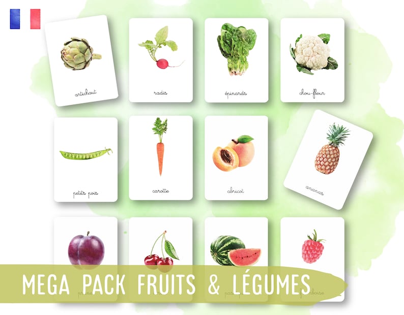 MEGA PACK Montessori Cards Fruits & Vegetables French Classified Images ...