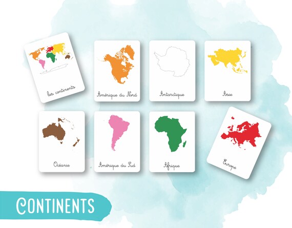 Cartes Montessori Continents Français Images classifiées - Etsy France