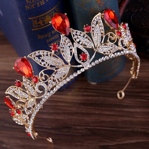 Ruby Red Gold Tiara Victorian Red Crown Royalty Crown - Etsy