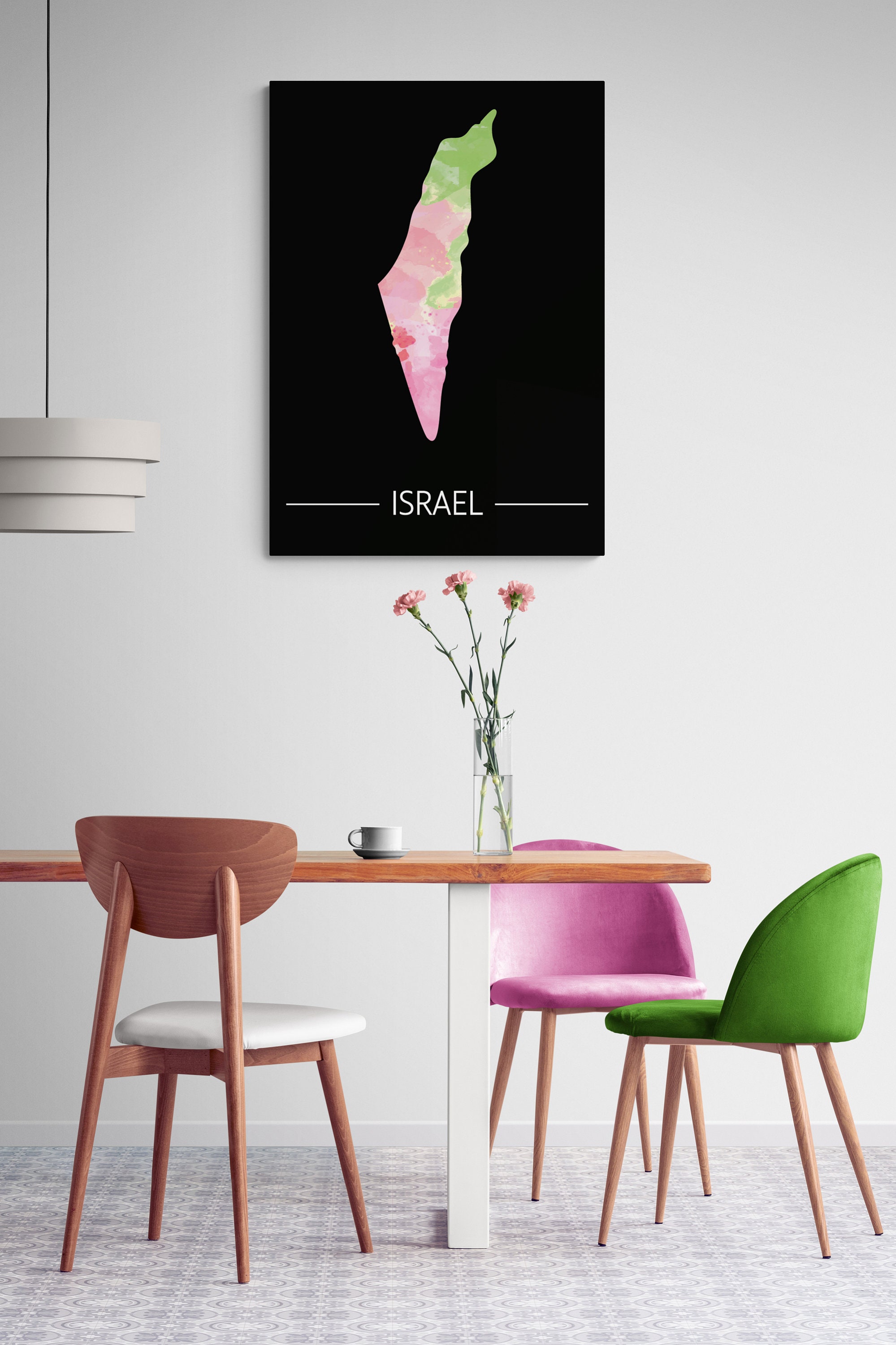 Israel Map Special Designed Vivid Colors Classic Israel Map Art Design ...