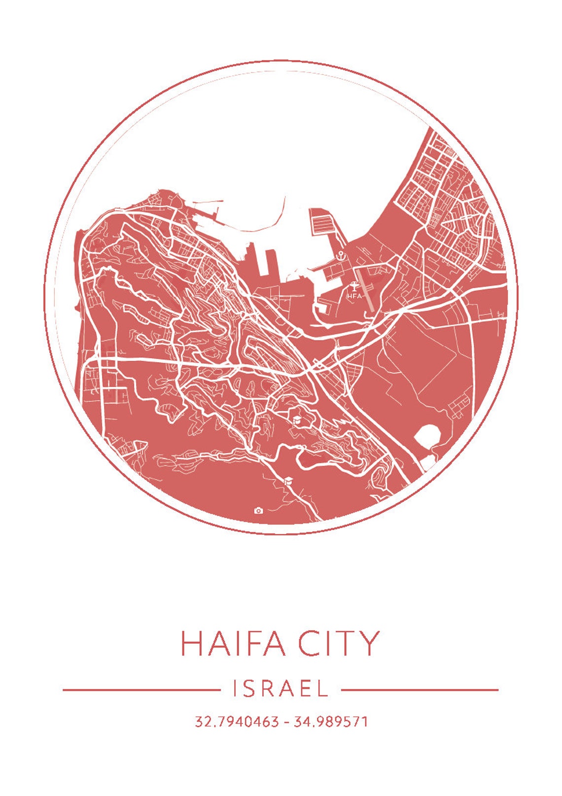 Unique and Special Design of Haifa Maps With a Circular Heart - Etsy