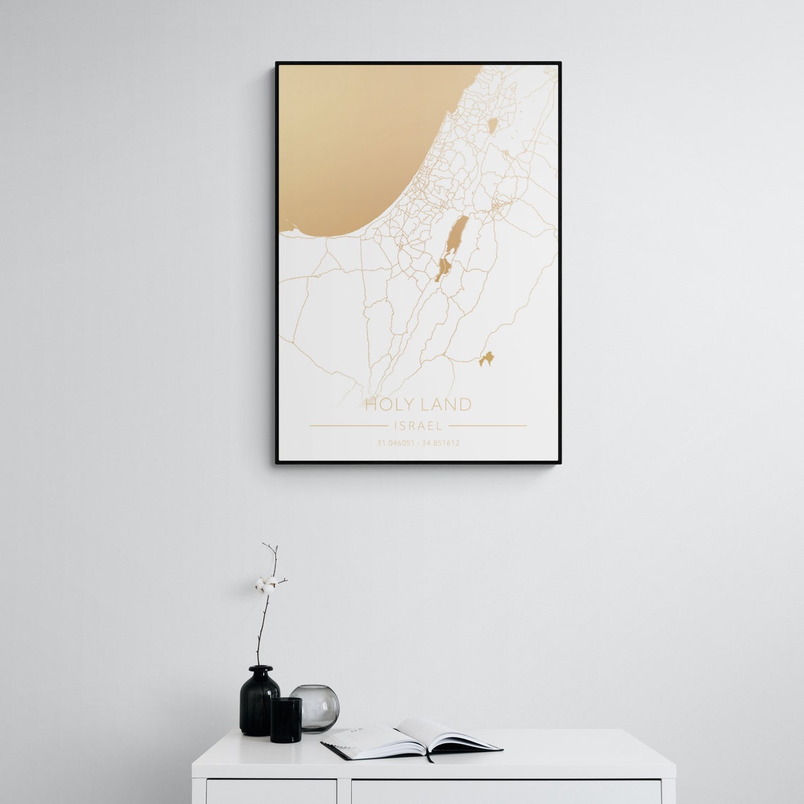 Holy City Map of Israel on a Pink or Gold Map in Three Different Styles ...