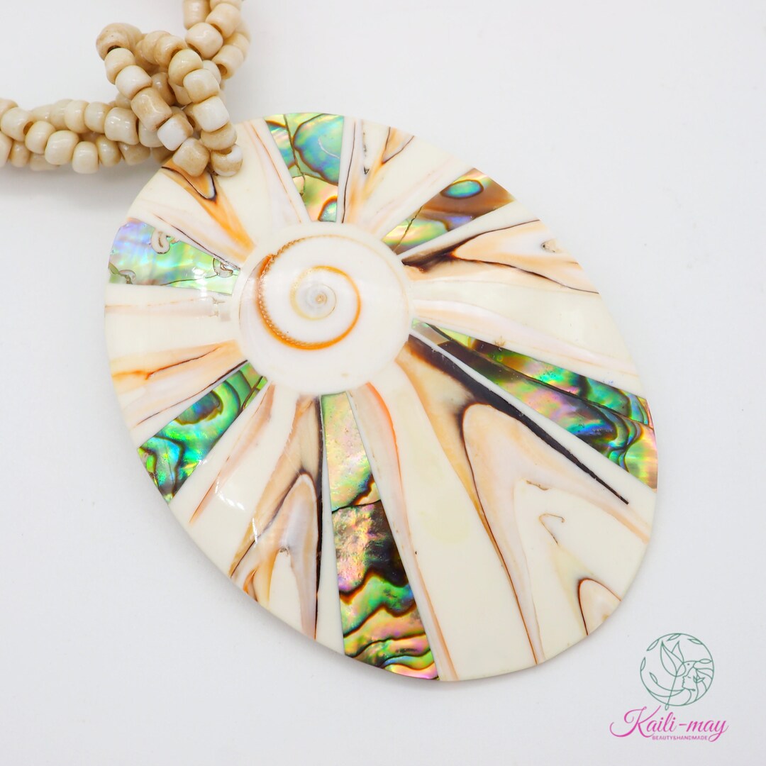 ABALONE SHIVA Shell and CORAL Handmade Pendant Necklace - Etsy