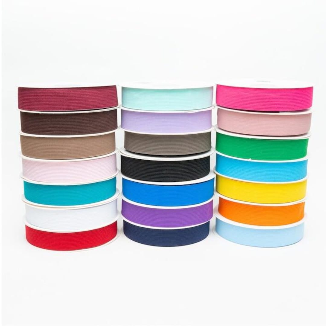 25mm Flat Elastic Coloured Woven 1" Wide 21 Colours 50cm 1m 2m 5m 10m ...