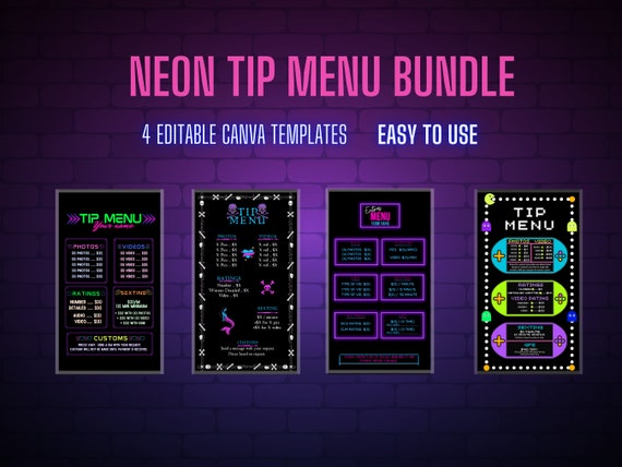 Neon Tip Menu Bundle - Etsy UK