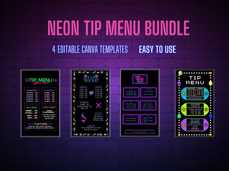 Neon Tip Menu Bundle - Etsy