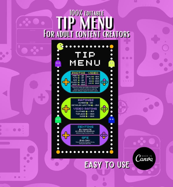 100% Editable Tip Menu Template for Onlyfans Fansly and All | Etsy