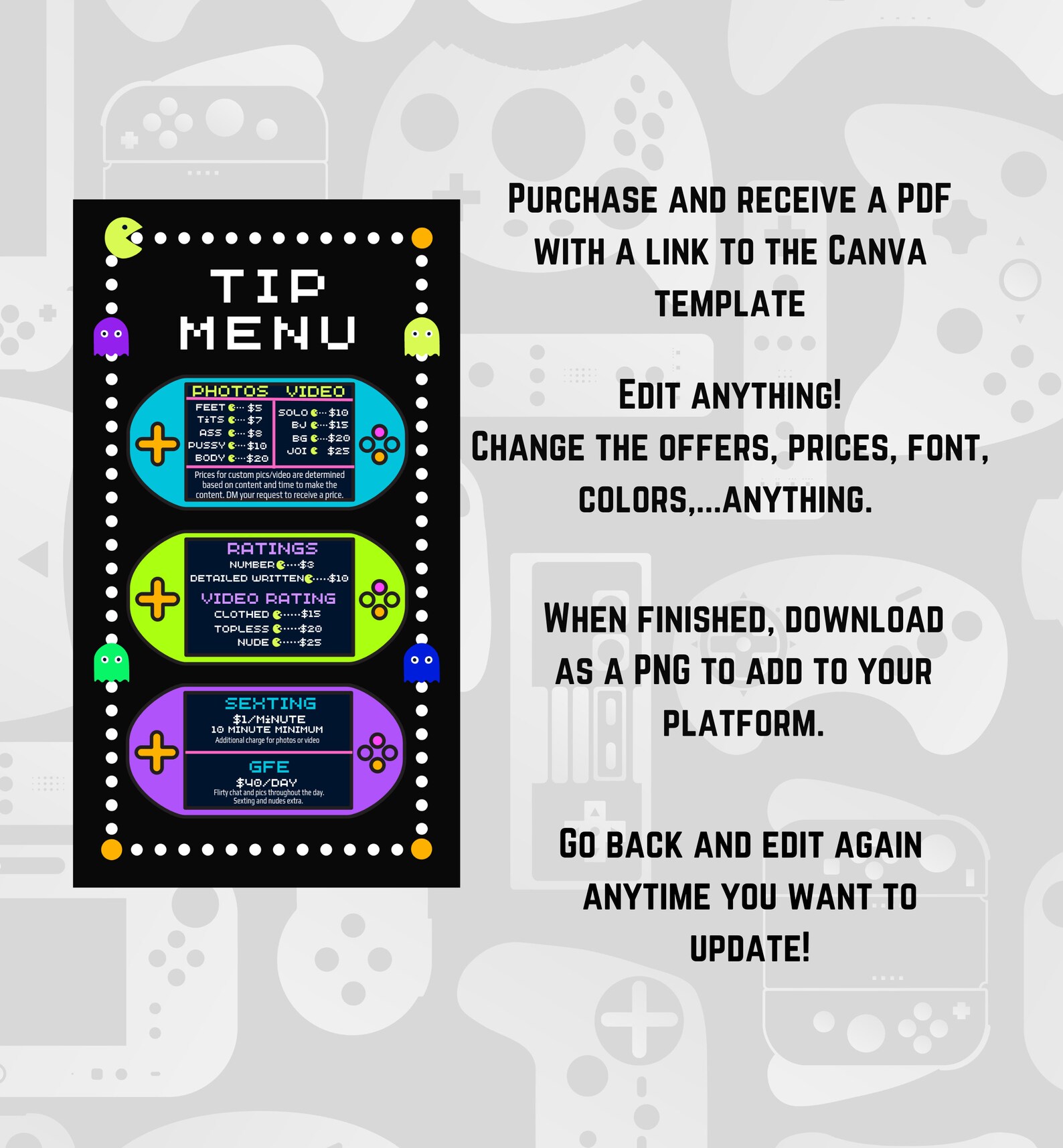 100% Editable Tip Menu Template for Onlyfans, Fansly, and All Other Fan ...