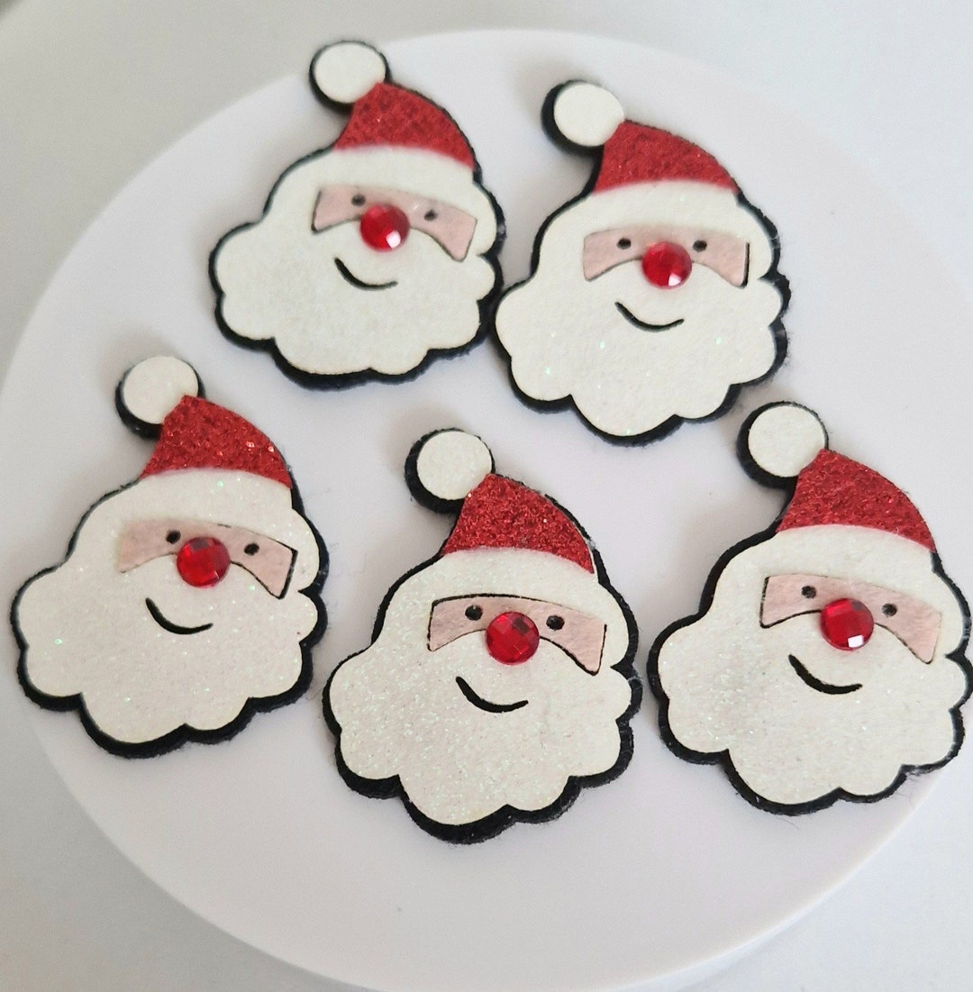Pack of 2 Santa Felts 5cm X 4cm, Christmas Embellishments, Bow Applique ...