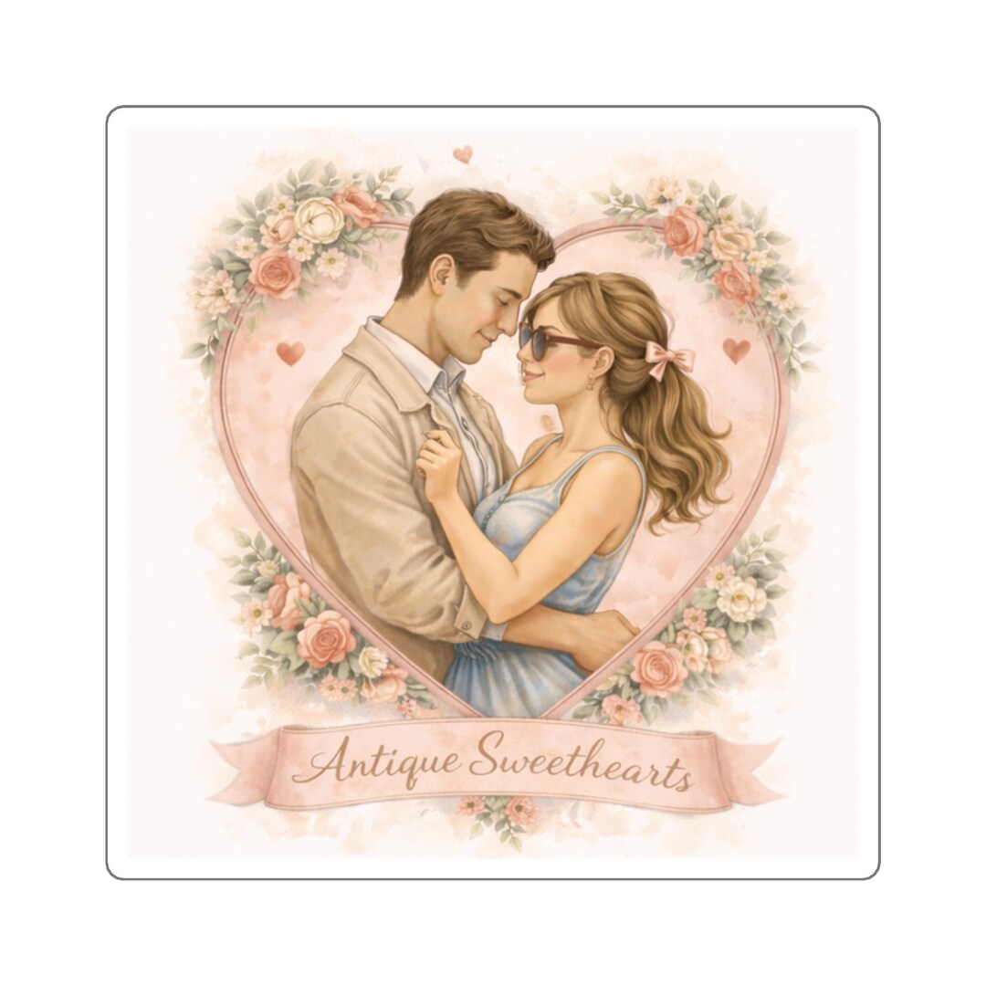 Romantic Vintage Couple Square Sticker | Antique Sweethearts, Floral ...
