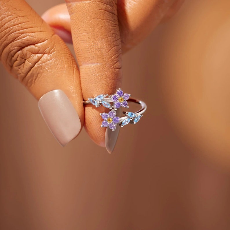 Meaningful Ring-sterling Silver Flower Leaf Ring-forgets Me - Etsy