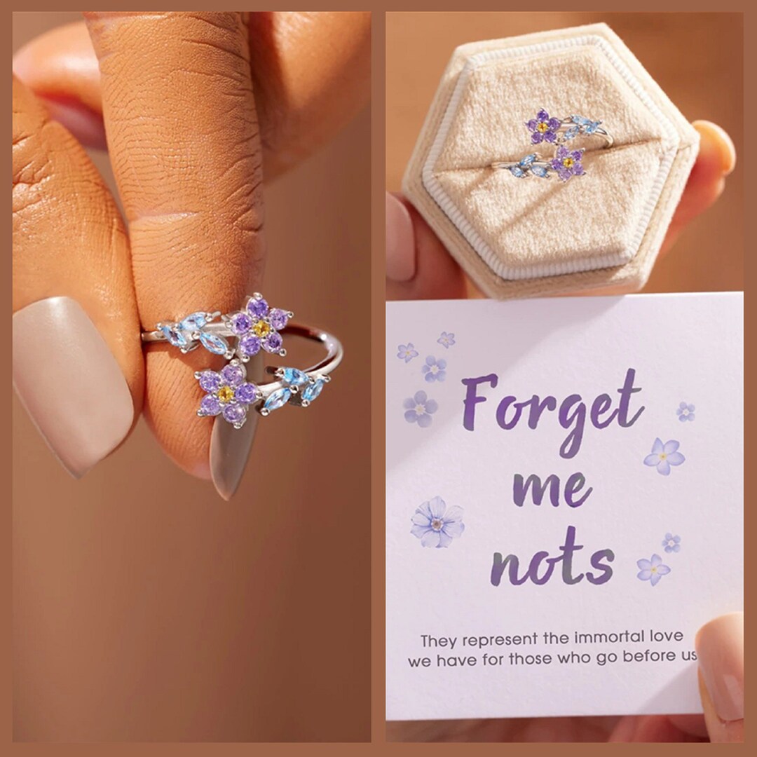 Meaningful Ring-sterling Silver Flower Leaf Ring-forgets Me Nots Ring ...