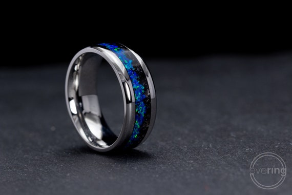 Obsidian and Blue Crushed Opal Stainless Steel Ring Etsy