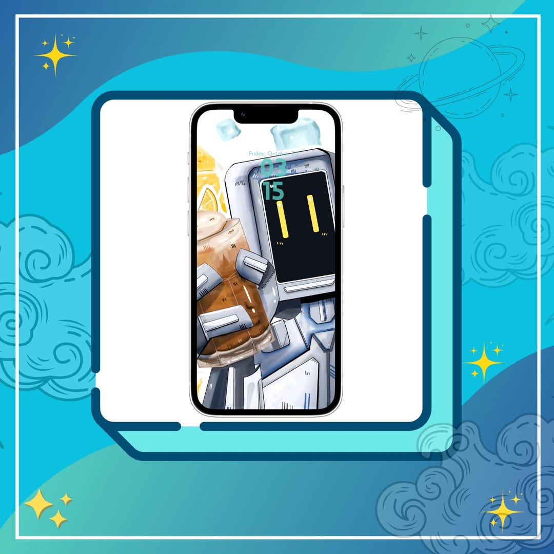 Iced Coffee Robot Wallpaper - Etsy