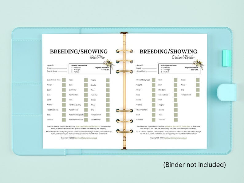 Chicken Breeding and Showing Personal Score Sheets | Chicken Assessment ...