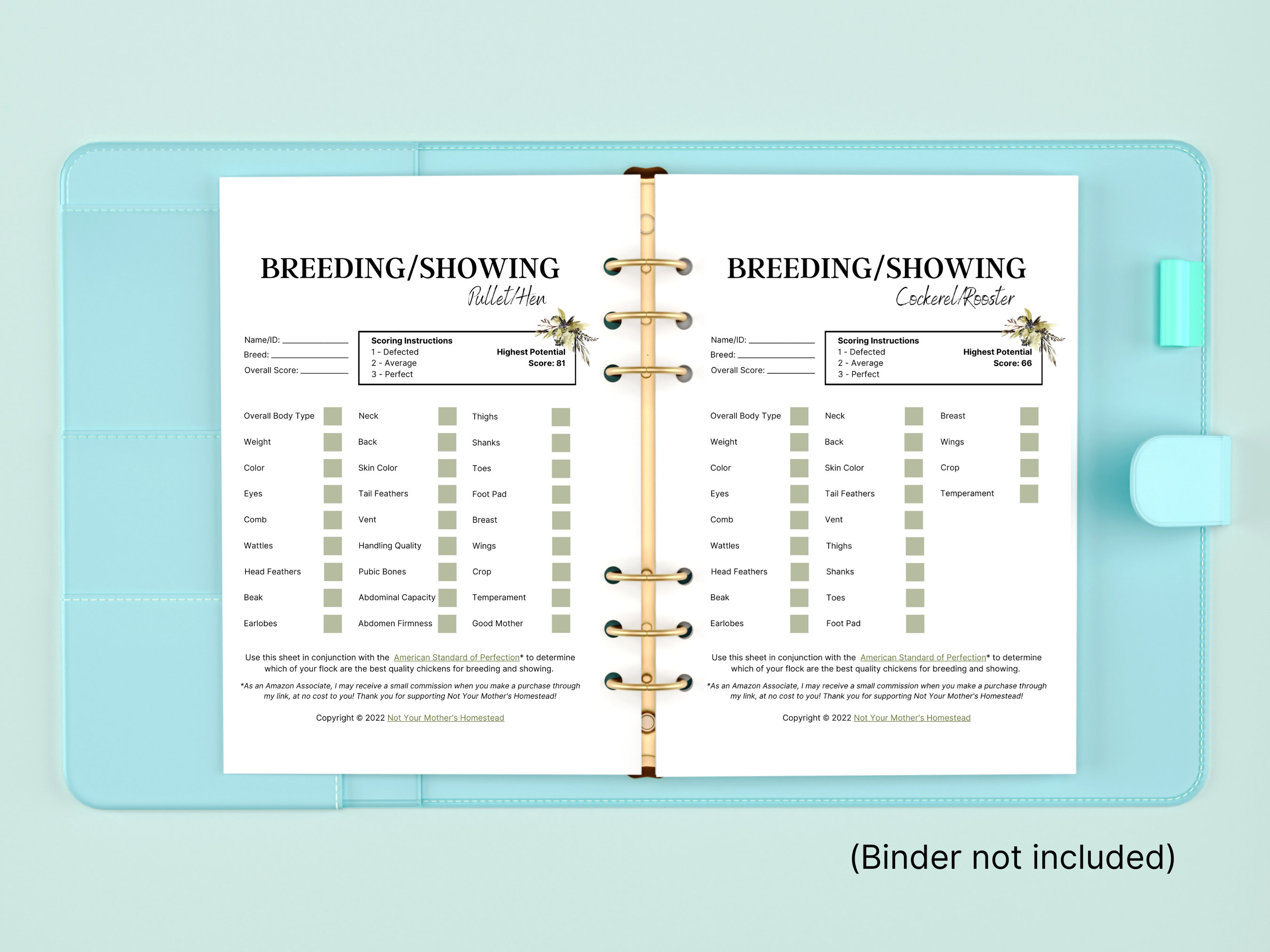Chicken Breeding and Showing Personal Score Sheets | Chicken Assessment ...
